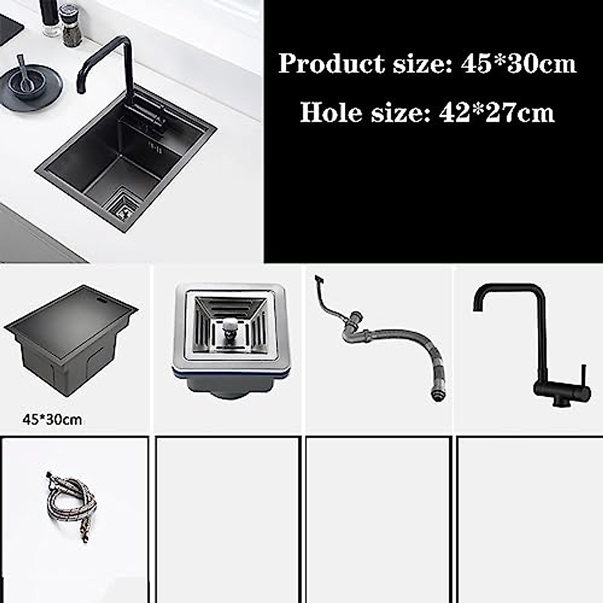 oiakus Hidden Stainless Steel Sink, Kitchen Sink Single Bowl, Small Size Bar Sink Workstation, with Folding Tap and Drain Kit, Topmount/Undermount Moun, 45 * 30cm