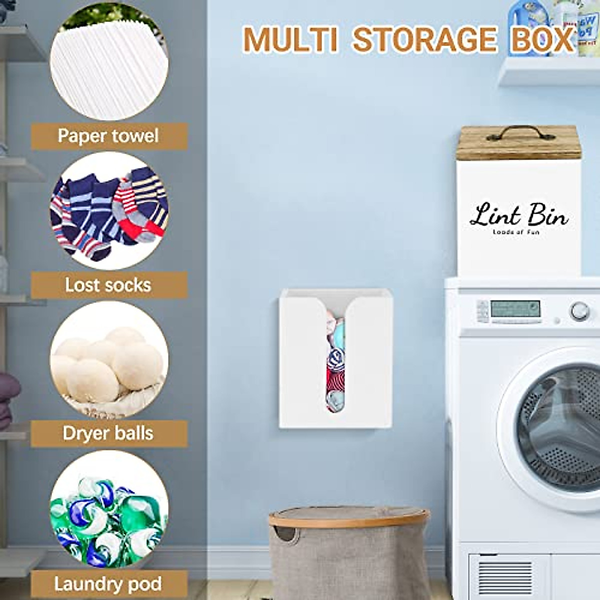 Farmhouse Magnetic Lint Bin & Dryer Sheet Holder Set, Dryer Sheet Dispenser with Lid for Laundry Room Decor and Accessories, Fabric Softener Dispenser Laundry Pods Container Lint Bin for Laundry Room
