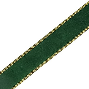 LaRibbons Wired Christmas Holiday Ribbon - Green with Gold Edges Velvet Ribbon - 1.5 inch x 25 Yard Each Roll