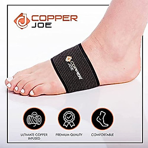 Copper Joe 4 Pack Foot Arch Support Compression Sleeves - Plantar Fasciitis Relief, Foot Support for Pain and Plantar Fasciitis Brace - Copper Arch Support and Plantar Fasciitis Foot Support