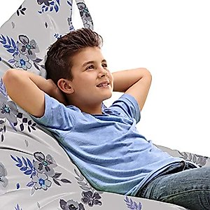 Ambesonne Floral Lounger Chair Bag, Flower Bouquets Flourishing Buds of Summer Garden Meadow Blossoms Pattern, High Capacity Storage with Handle Container, Lounger Size, Blue Violet and Grey