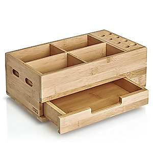 Prosumer's Choice Bamboo Bathroom Organizer, Makeup Vanity Countertop Organizer, Cosmetic Display Case with Toothbrush Holder and Storage Tray with Large Drawer