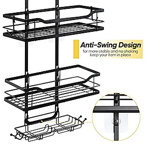 Over the Door Shower Caddy, Hanging Shower Organizer for Bathroom, Shower Storage Rack Shelf with Hooks & Screw Adhesives & Soap Holder, 3 Tier Bathroom Shower Basket, Rustproof No Drilling - Black