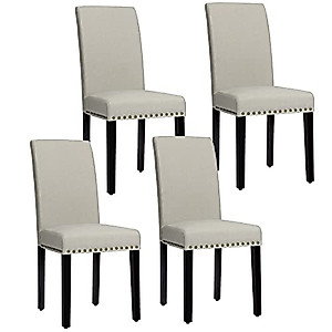 Giantex Set of 4 Upholstered Dining Chairs, with Wood Legs, Padded Seat, Fabric Parsons Chair for Dining Room. Kitchen, Beige