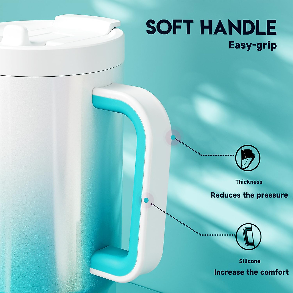 Meoky 32 oz Tumbler with Handle and Flip Straw, 100% Leakproof Tumbler with Lid and Straw, Stainless Steel Insulated Cup, Cupholder Friendly, Keeps Cold for 24 Hours (Azure)