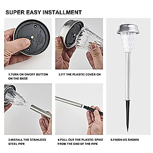 QEEPGG Solar Lights Pathway Outdoor Waterproof Stainless Steel Metal Plastic Auto On/Off Solar Powered Landscape LED Lighting for Garden Yard Walkway Lawn, Patio, Deck, Driveway Stakes