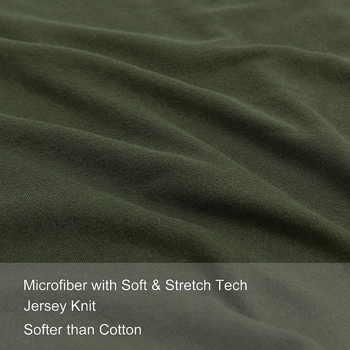 2-Pack Stretch Pillow Cases - Jersey Knit & Envelope Closure Pillowcases with Ultra Soft T-Shirt Like Polyester Blend - Suitable for Queen or Standard Size Set of 2, Dark Olive