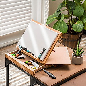 Arteza Tabletop Easel, 13.4 x 10.3 x 2 Inches, Portable Beechwood Easel Box with Single, Open-Compartment Drawer and Wooden Palette, Art Supplies Storage for Professional Artists, Multicolor
