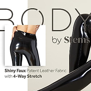 Body By Stems Black Leather Latex Leggings Women - High-Waisted Pleather Pants for Women - Sexy and Stylish Pleather Leggings