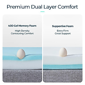 LINSY LIVING 3" Firm Mattress Topper King, Extra Firm Memory Foam, Cooling Gel Infused Bed Topper with Tencel Cover, Reversible Dual Layers Mattress Pad with Removable Cover, CertiPUR-US Certified