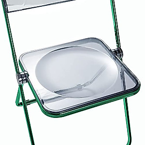 LeisureMod Lawrence Modern Transparent Acrylic Folding Chair with Metal Frame (Green)