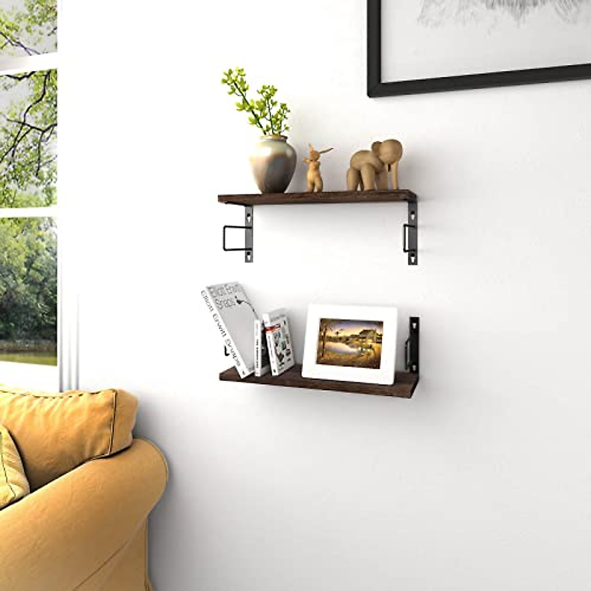 Eifiwot Floating Shelves Wall Mounted Set of 2, Wall Shelf Storage for Office, Bathroom, Living Room, Bedroom, Kitchen, Dark Carbonized Black Shelves for Wall Decor