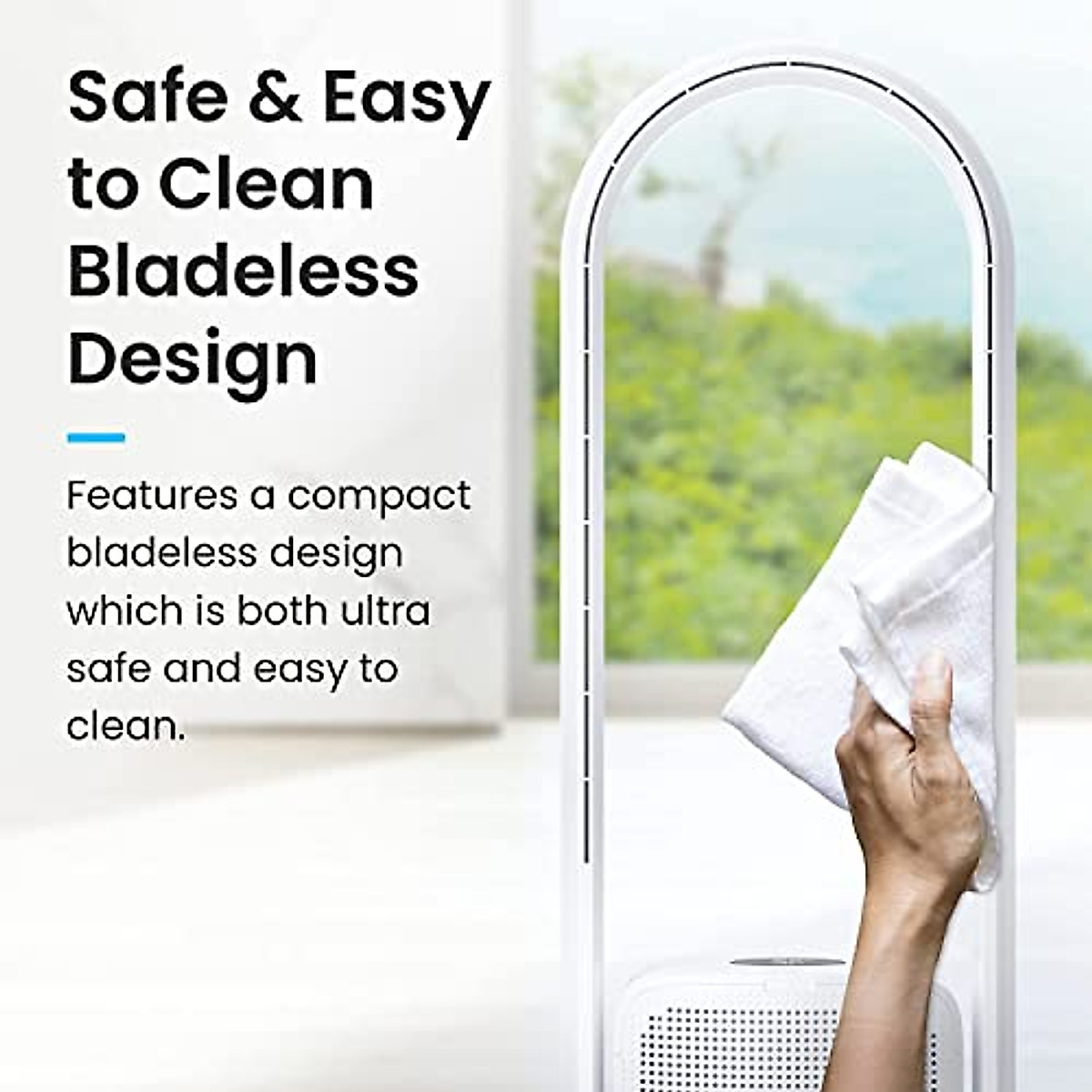 ULTTY Bladeless Tower Fan and Air Purifier in one, True HEPA Filter 99.97% Smoke Dust Pollen Dander, Oscillating Tower Fan with Remote Control R22, White