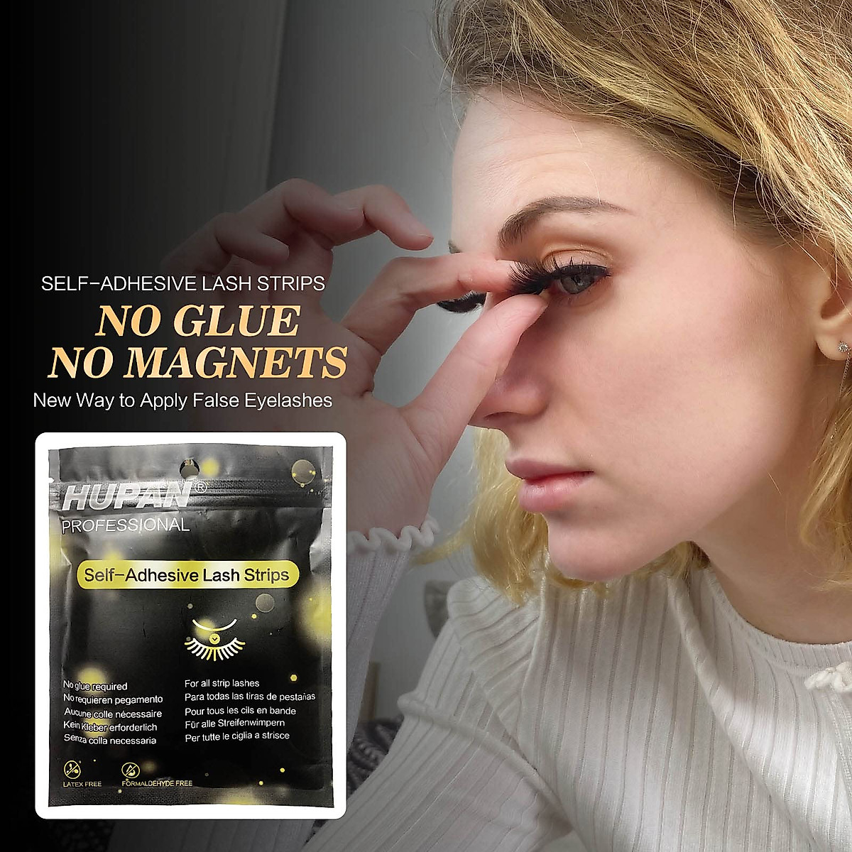 Self-adhesive Lash Strips for False Eyelashes Pack of 30 Pairs,Soft & Comfortable,No Glue No Magnets,Suitable for All Strip Fake Lashes,Waterproof,Single Length 36mm,Ideal Way to Apply Strip Eyelashes