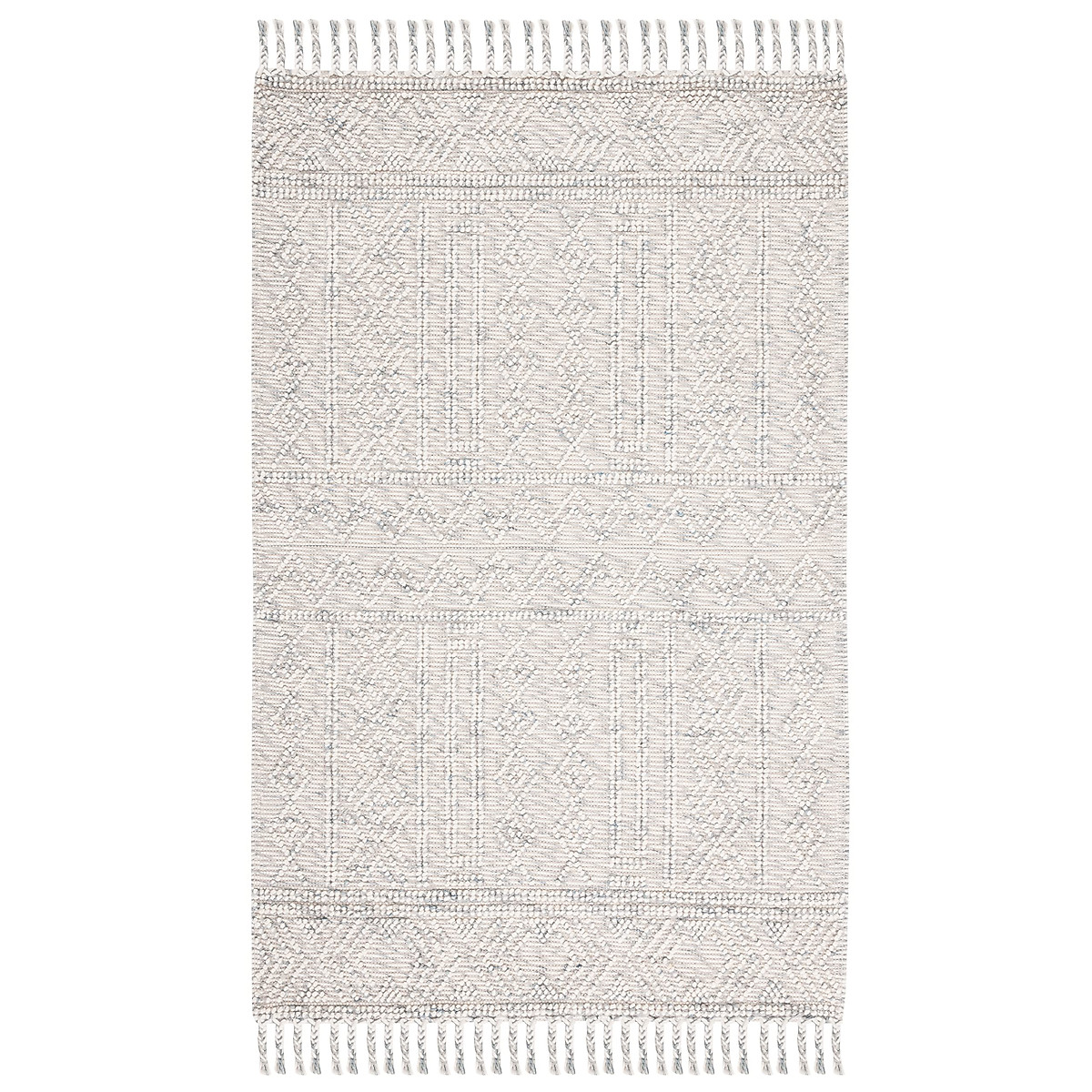 SAFAVIEH Natura Collection Accent Rug - 4' x 6', Grey & Ivory, Handmade Boho Farmhouse Braided Tassel Wool, Ideal for High Traffic Areas in Entryway, Living Room, Bedroom (NAT185F)