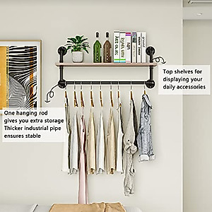 MAIKAILUN Wall Mounted Clothes Rack with Wood Shelf,36" Long Industrial Pipe Clothing Rack with Shelf Heavy Duty Iron Garment Rack Bar,Retail Display Clothes Rod for Clothes,Laundry Room,Black