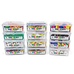 hand2mind STEM Bins by Brooke Brown, 12 Ready-to-Fill Plastic Bins with Manipulative Labels (Bins Only)