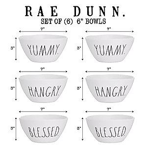 Rae Dunn Melamine Bowl Sets - Durable Dishwasher Safe Dinner/Cereal Bowls Set of 6 (6 inch) Bowl Set for Soup, Cereal, Pasta, Salads