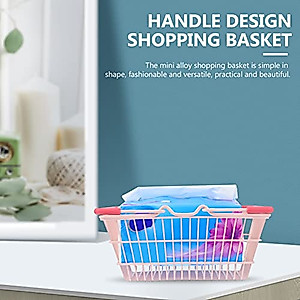NUOBESTY Mini Shopping Basket Metal Wire Gathering Baskets with Handle Table Top Storage Bins Makeup Organizer for Cosmetic Snacks Display