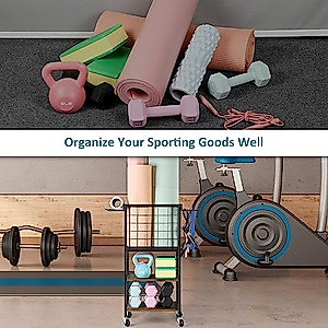 Weight Rack for Home Gym Dumbbells Yoga Mat Storage Rack Cart Small Metal Wood Home Gym Workout Equipment Storage with Hooks for Yoga Block Foam Rollers Resistance Bands