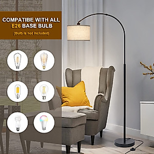 Arc Floor Lamps for Living Room, Modern Standing Lamp with Adjustable Hanging Drum Shade, Tall Pole Lamp with Foot Switch, Over Couch Arched Reading Light for Bedroom, Office (Black)