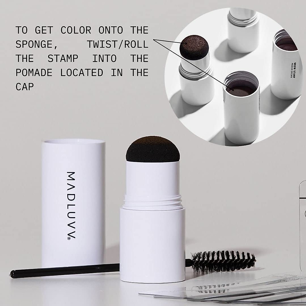 MADLUVV Eyebrow Stencil Kit - Easy-to-Use, Natural Look, 6 Popular Shapes, Used by Professionals - Includes Stamp, Stencils, Spoolie, and Travel Bag (Soft Brown)