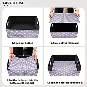 CaTaKu Foldable Storage Basket Purple Polka Dots Collapsible Felt Storage Bins with Handle Drawer Organizer Bin Cube Shelf Box for Organizing Closet Clothes Office Books Bedroom