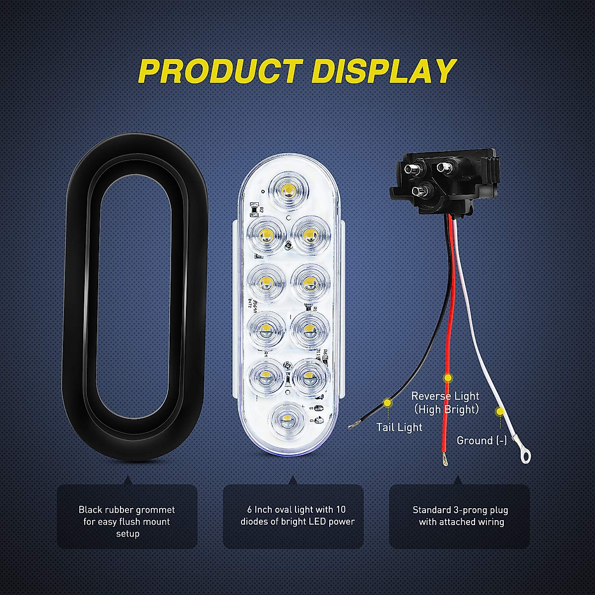 Nilight 4PCS 6" Oval LED Trailer Tail Lights 4PCS 10 LED w/Flush Mount Grommets Plugs Reverse/Back Up Trailer Lights for RV Truck Jeep