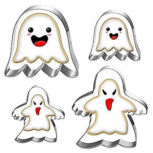 LUBTOSMN Halloween Ghost Cookie Cutter Set-4 Piece-Size 3.5" 2.3"-Halloween Holiday Fondant Biscui Fruit Cheese Cutters