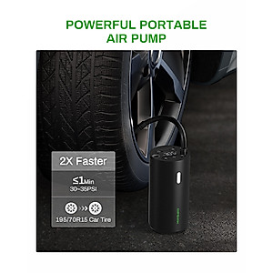 Tire Inflator Portable Air Compressor, AMPBANK AT004 Smart Air Pump for Car Tires, Auto Tire Inflator 150PSI with Pressure Gauge & LED Screen, 2X Faster Air Compressor for Car, Motorcycle, Bike, Ball