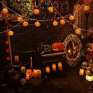 X-CHENG Halloween Pumpkin String Lights, LED Pumpkin Lights-20 LED 10 FT Battery Operated String Lights,2 Modes Steady/Flickering Lights for Outdoor Indoor Halloween Party Decorations