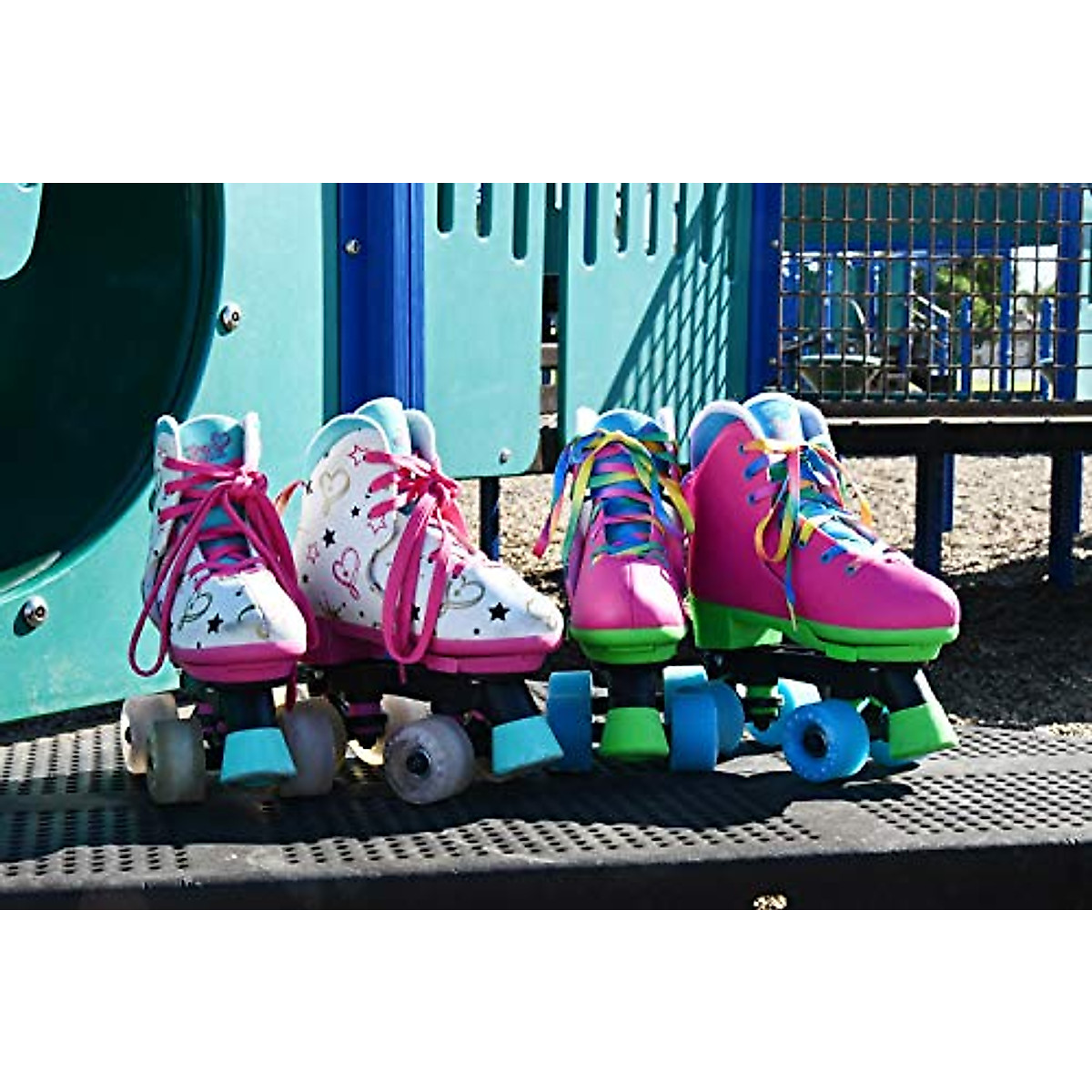 Circle Society Classic Adjustable Indoor & Outdoor Childrens Roller Skates - Jojo Siwa Rainbow - Sizes 3-7, 170035,Multi