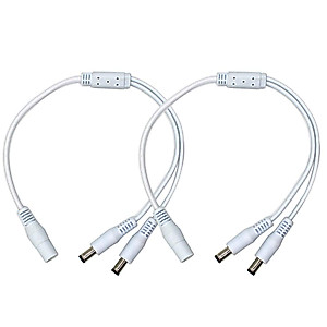 2-Pack White 1 to 2 Way DC Power Splitter Cable, Plug 5.5mm x 2.1mm, for CCTV Camera,LED Strip Light and More