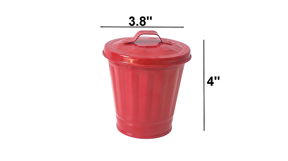 AITING Mini Trash Can & Pen Cup Holder Set - Cute Iron Storage (Red)