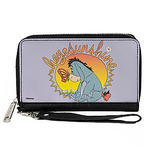 PU Zip Around Wallet Rectangle Winnie the Pooh Eeyore Hello Sunshine Butterfly Pose Gray