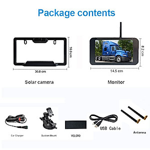 Solar Wireless License Plate Frame Backup Camera, 5 Inch HD Monitor with Digital Wireless Signal and HD Image Waterproof Rear View Camera for Truck,Car,RV，5 Mins DIY Installation，YIMU WX8310D