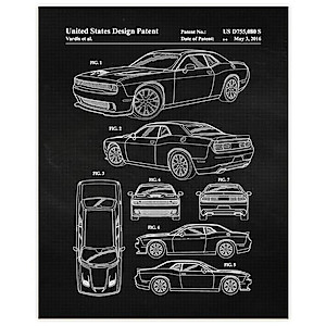 Vintage Dodge Challenger Hellcat Auto Patent Prints, 1 (11x14) Unframed Photos, Wall Art Decor Gifts Under 20 for Home Office Man Cave Engine Garage Shop School Student Teacher Coach MOPAR Sports Cars