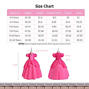 isswya Princess Peach Dresses for Kids Cosplay Super Brother Pink Princess Peach Costume Halloween Birthday Party Dress Up 11-12Y