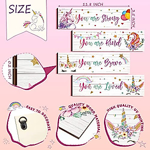 Yulejo Girls Room Wall Decor Unicorn Rainbow Motivational, Inspirational Wall Art for Kids Bedroom Nursery Decorations ()
