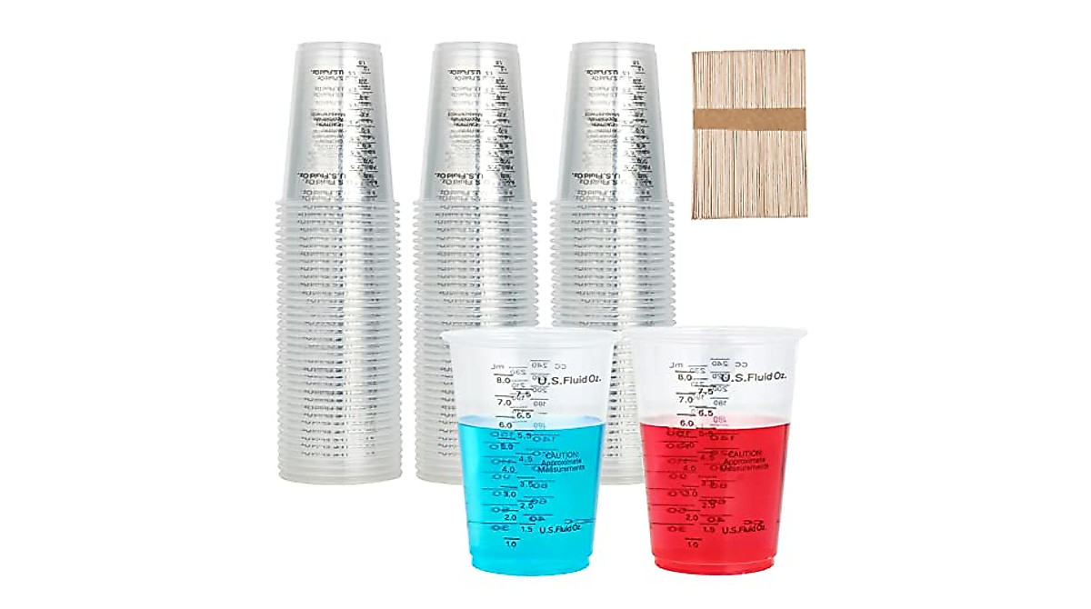 100 Pack Disposable Measuring Cups & Sticks