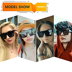 FEISEDY Oversized Sunglasses Mens Womens Flat Top Square Trendy Visor Shades UV400 B2470
