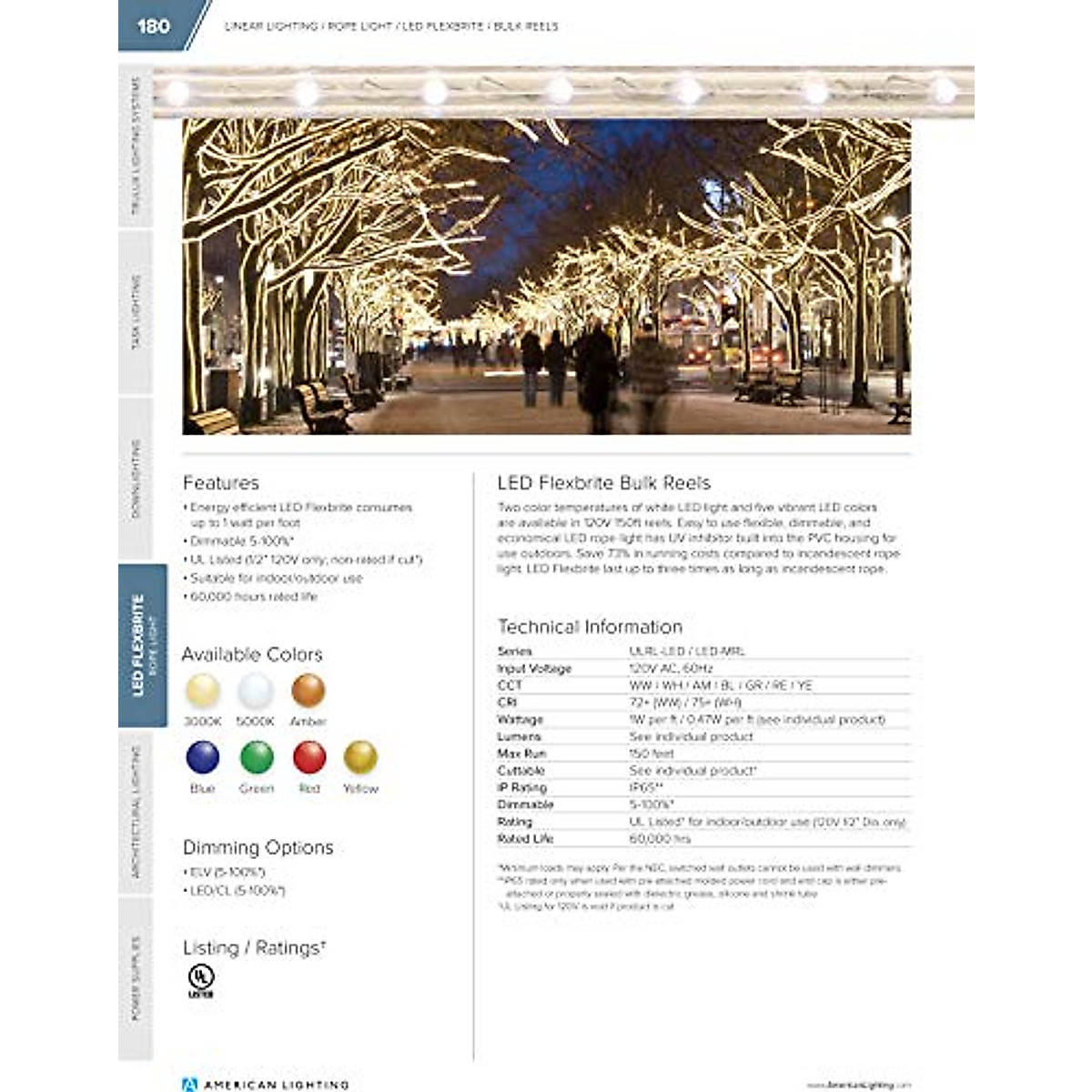 American Lighting ULRL-LED-BL-150 LED 1/2-Inch Rope Light Reel, 150-Feet, Blue 120V Bulk Flexbrite, (1/2")