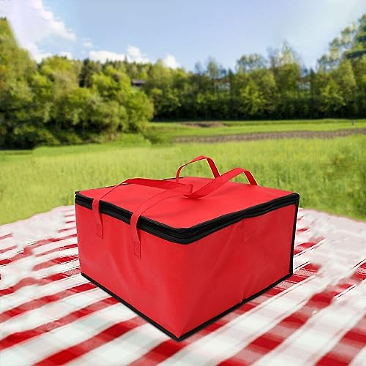 Luxshiny Towel Rack Insulated Reusable Grocery Bag Thermal Delivery Bag Insulated Pizza Shopping Tote Food Delivery Cooler Bags Hot and Cold Delivery Tote for Camping Catering Red Groceries