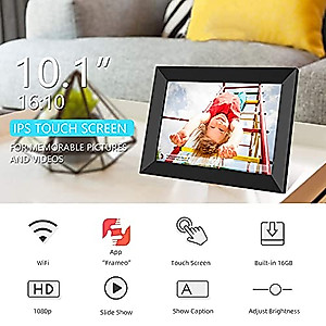 FRAMEO 10.1 inch WiFi Digital Picture Frame 1280x800 HD IPS Touch Screen Smart Cloud Photo Frame with 16GB Memory, Auto-Rotate, Wall Mountable, Easy Setup to Share Photos or Videos via Frameo