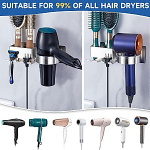 XILIMEN Hair Dryer Holder Wall Mounted, Blow Dryer Holder, Stainless Steel Hair Tool Organizer, Curling Iron Holder No Drilling, Adhesive Hairdryer Holder for Bathroom Barber Shops
