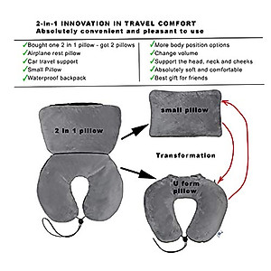 NICE COM SUPPLY Airplane Neck Travel Pillow, Ultimate Travel Pillow, for Car, Men, Women, Teens, Shape Transformation 2 &1 & Travel Backpack,, Super Soft Neck Support - Gray - Travel Gifts for Adults
