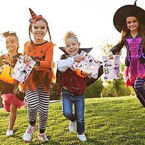 Haooryx 100Pcs Little Boo Party Favor Bags, Pink Little Boo Theme Plastic Candy Gift Bag Birthday Gift Warp Goodie Treat Bags for Halloween Party Kids Theme Birthday Baby Shower Party Favors Supplies