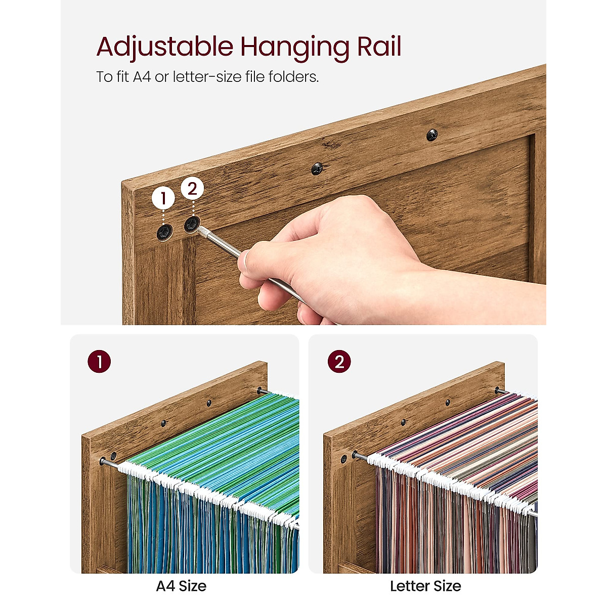 VASAGLE File Cabinet, Filing Cabinet with 2 Drawers, Printer Stand, Fit A4, Letter Size, Hanging File Folders, Modern Farmhouse Style, for Home Office, Study, Honey Brown UOFC048T41