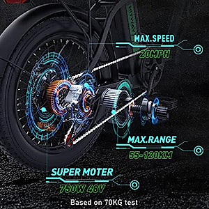 HITWAY Electric Bike for Adults, 20" Fat Tire E Bike 750W 20MPH, 48V/14Ah Battery 55-120KM, Removable Folding Mountain Bike Snow Beach Bicycle with Shimano 7 Gears
