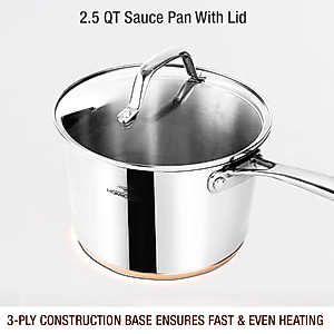 HOMICHEF 10-Piece Nickel Free Stainless Steel Cookware Set Copper Band - Nickel Free Stainless Steel Pots and Pans Set - Healthy Cookware Set Stainless Steel - Non-Toxic Induction Cookware Sets